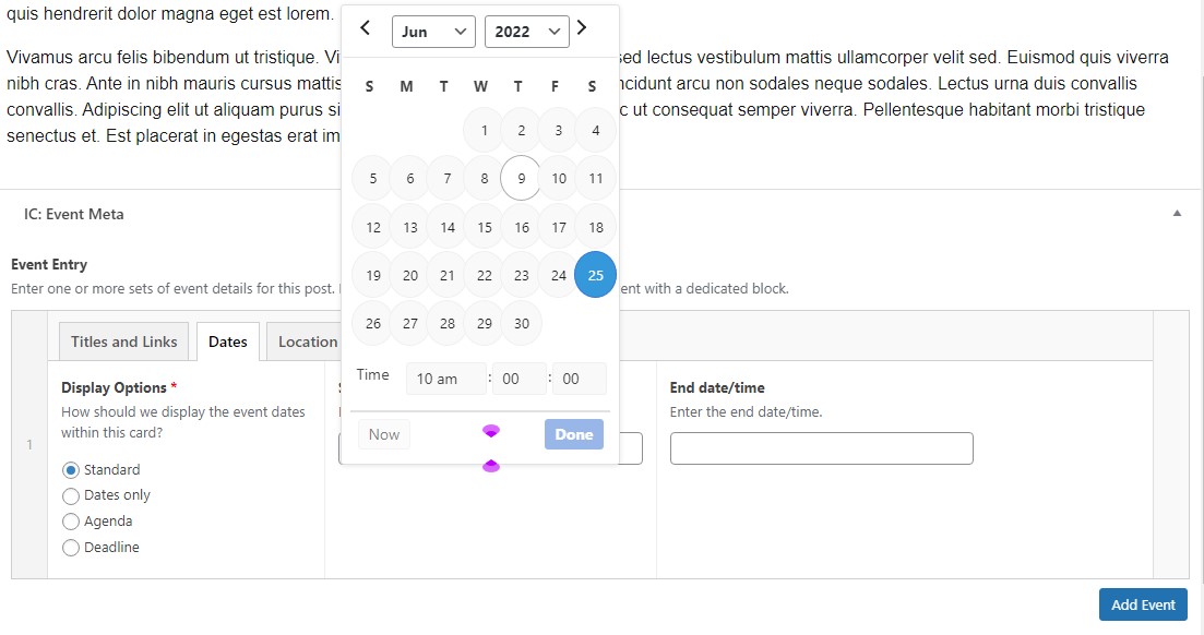 Adding calendar details - Inner Circle